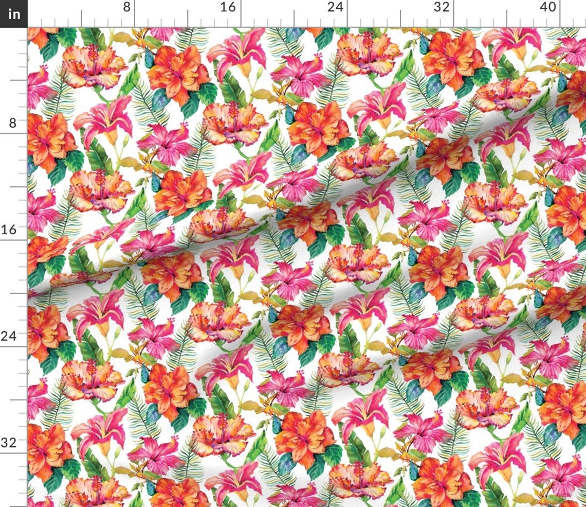 Hibiscus Fabric Hibiscus Holiday White Preapproved by - Etsy