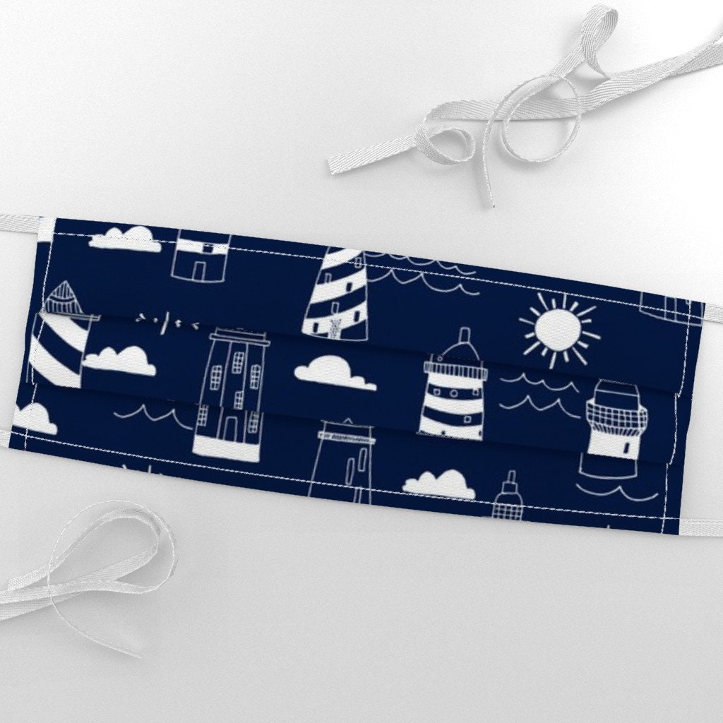 Lighthouse Fabric Lighthouses // Navy Nautical Summer Ocean | Etsy