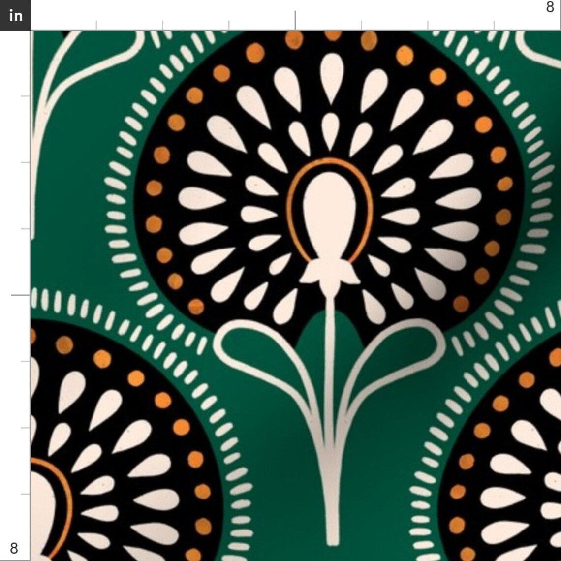 Emerald Art Deco Upholstery Fabric Art Deco Dandelion by - Etsy
