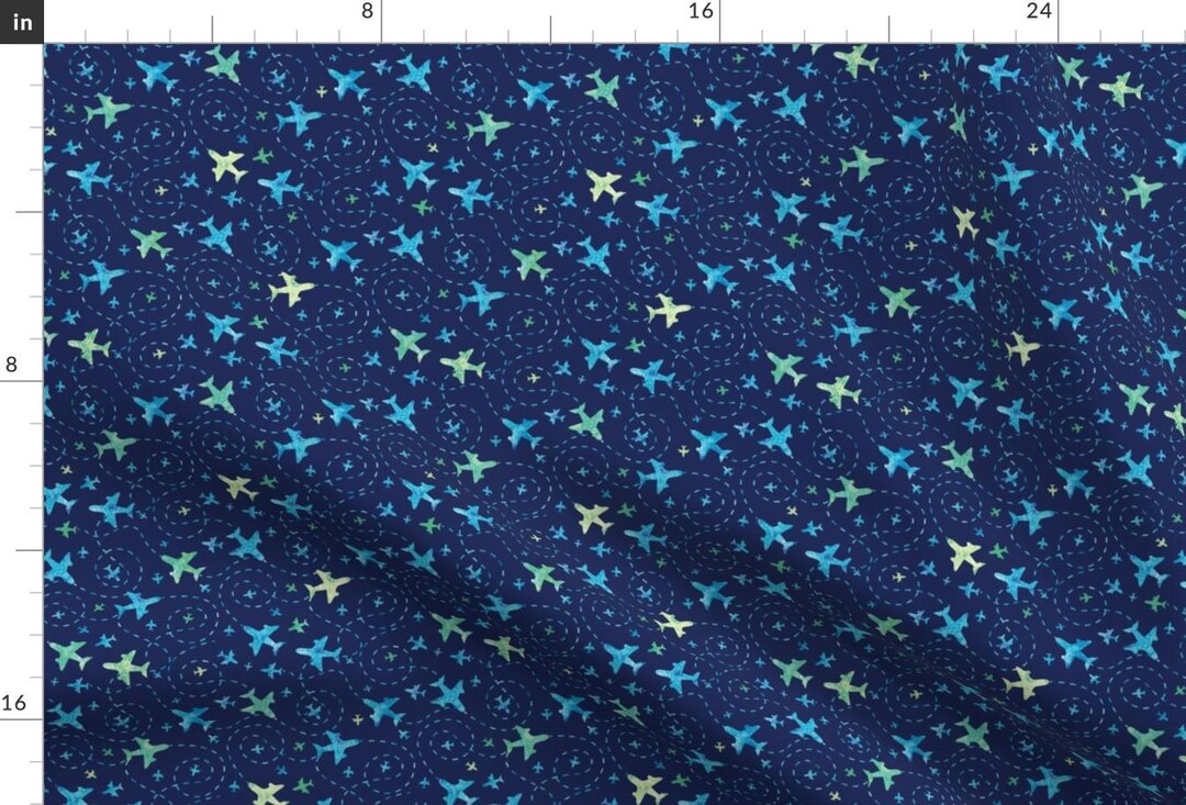 Nay Blue Airplane Fabric - Fun Airplanes on Dark Blue Sky by Oksancia ...