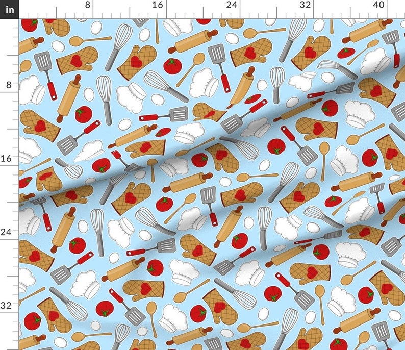 Chef Fabric in the Kitchen Blue by Jannasalak Cook Cooking - Etsy