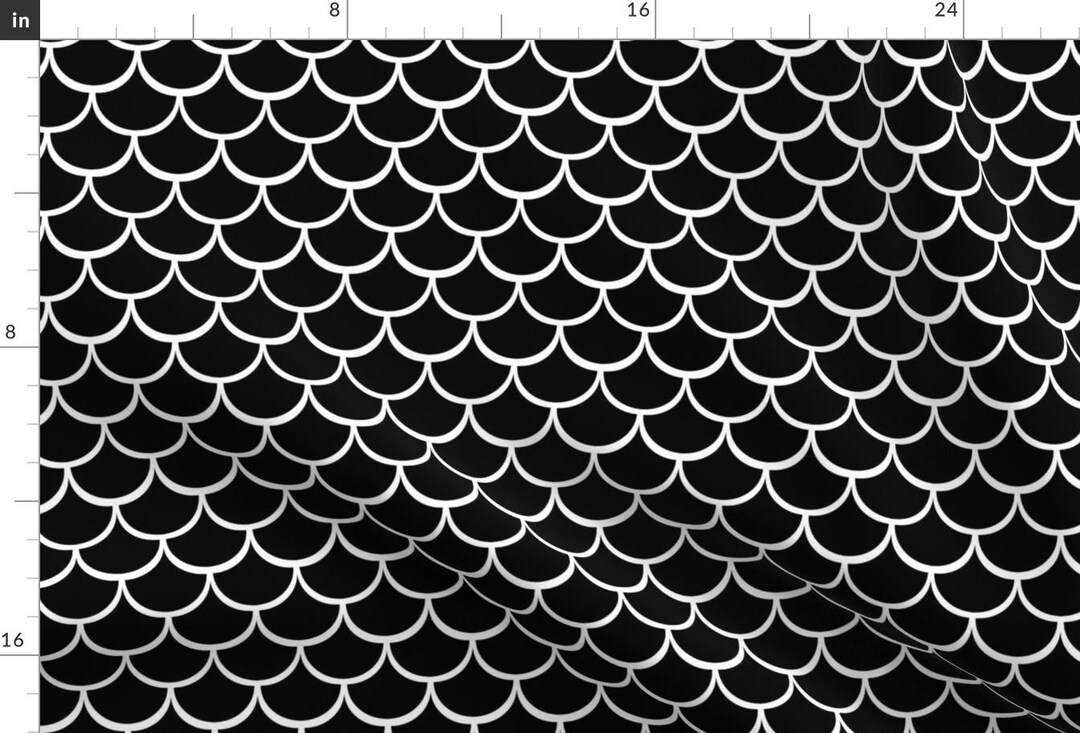 Scale Fabric - 2" Fish Scale Pattern Black and White Collection by ...
