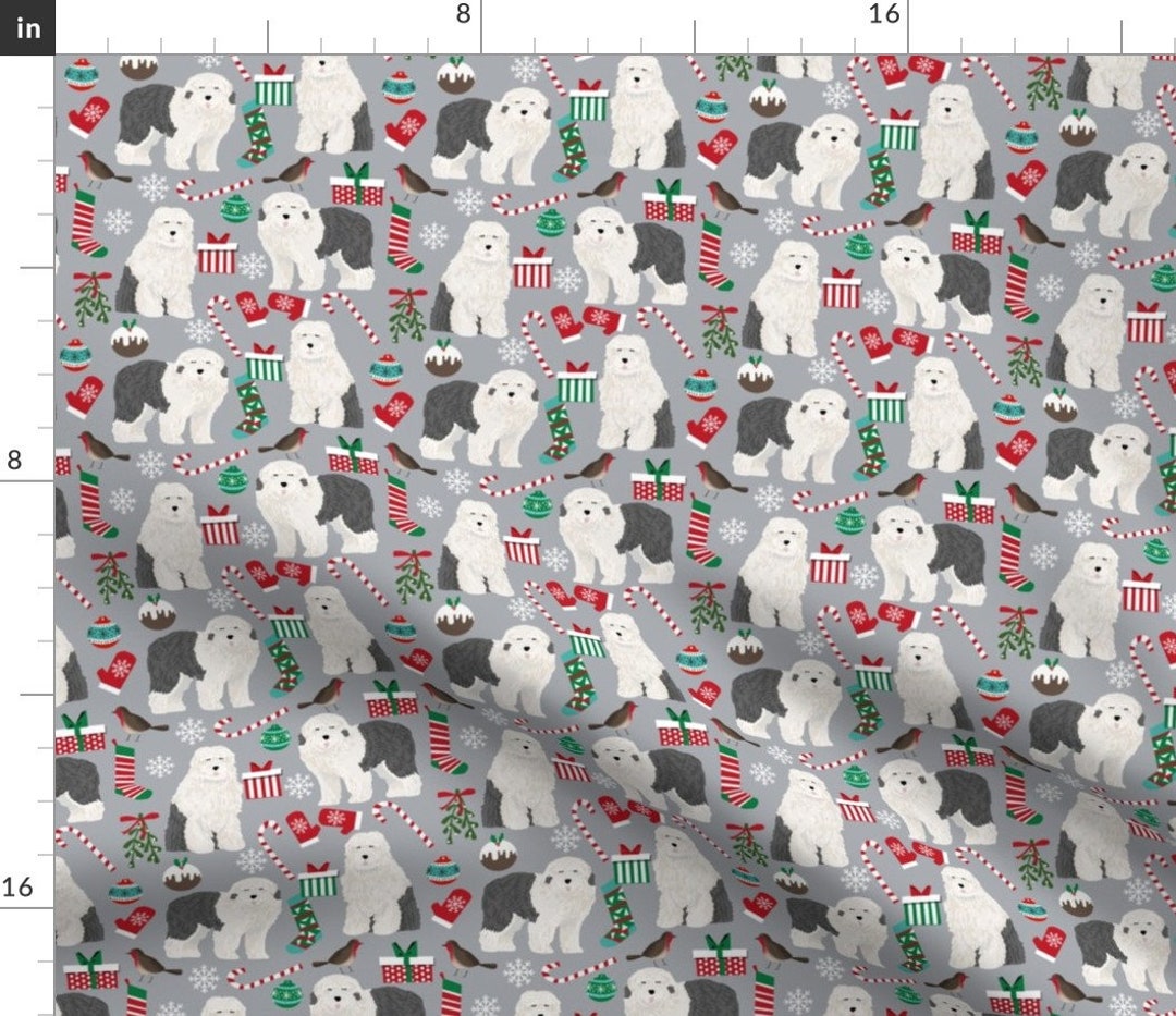 English Sheepdog Fabric Old English Sheepdogs Christmas Cute Xmas ...