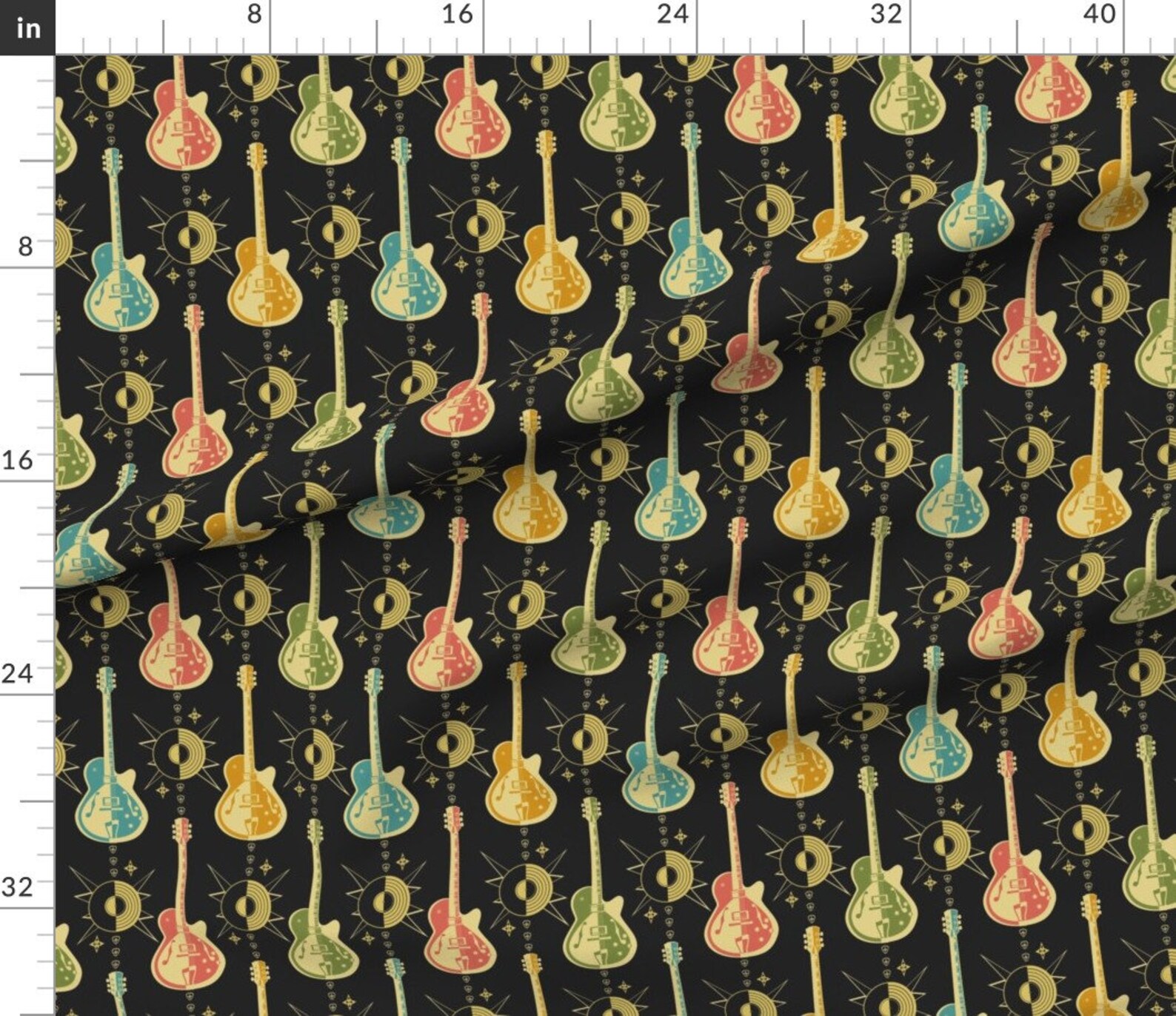 Rockabilly Electric Guitars Pattern Fabric Harlequin Guitars | Etsy