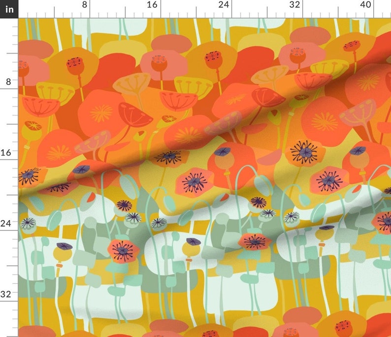 Orange Coral Rust Poppy Fabric Poppies Continuous Orange by - Etsy