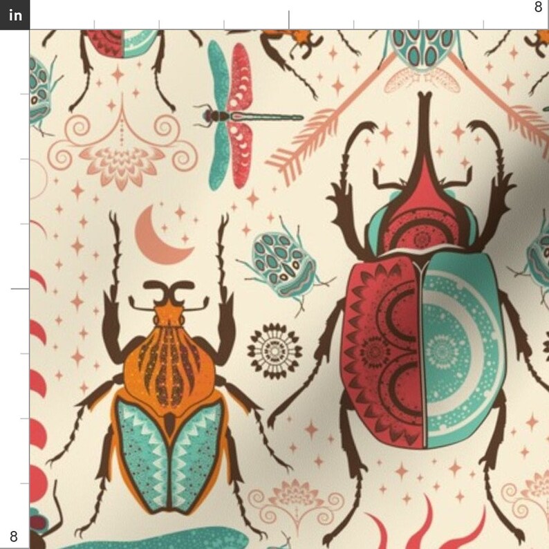 Retro Bugs Fabric Retro Mystical Bugs by Famenxt beige - Etsy