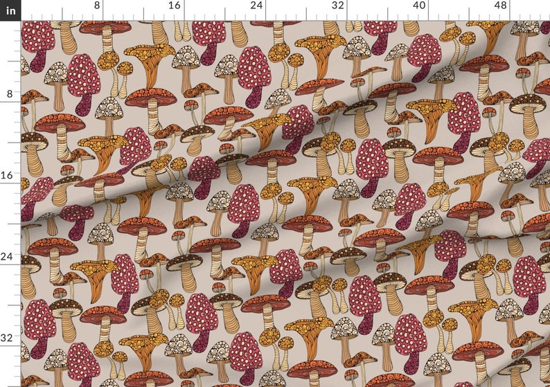 Woodland Mushroom Fabric Mushrooms Light Bk By | Etsy
