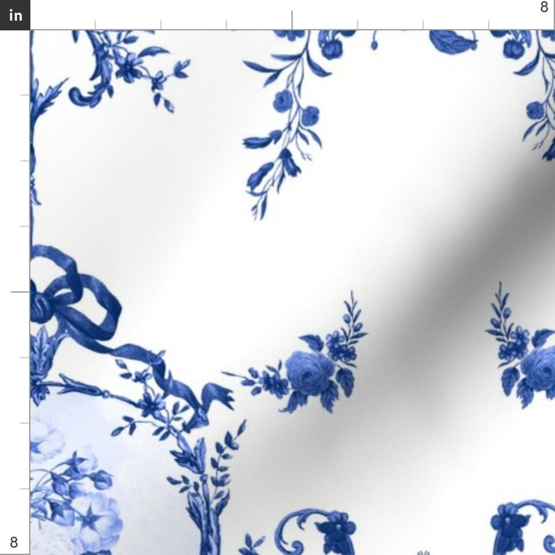 Blue Toile Fabric Le Toile De Fleurs Ink by Lilyoake Toile | Etsy