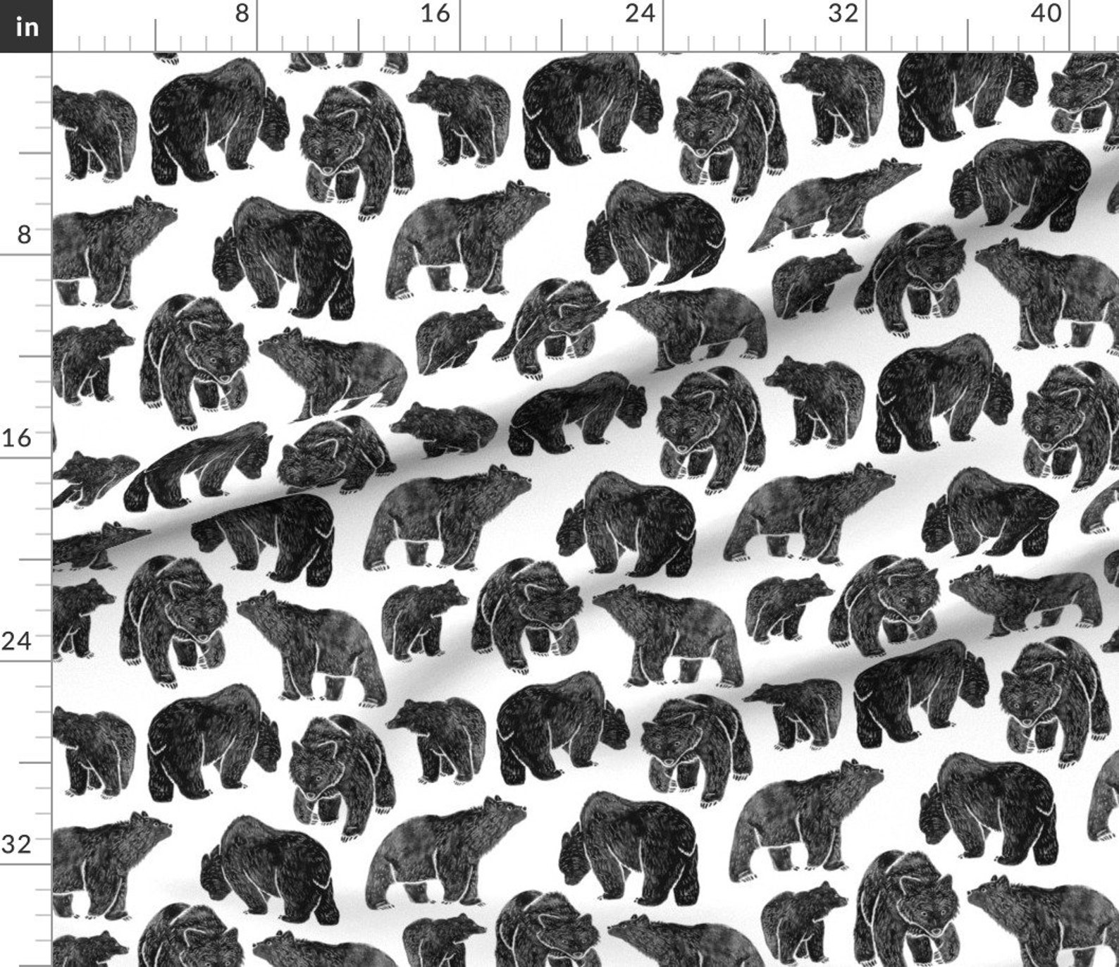 Black Bear Fabric Black Bear Print by Hazelnut Green - Etsy