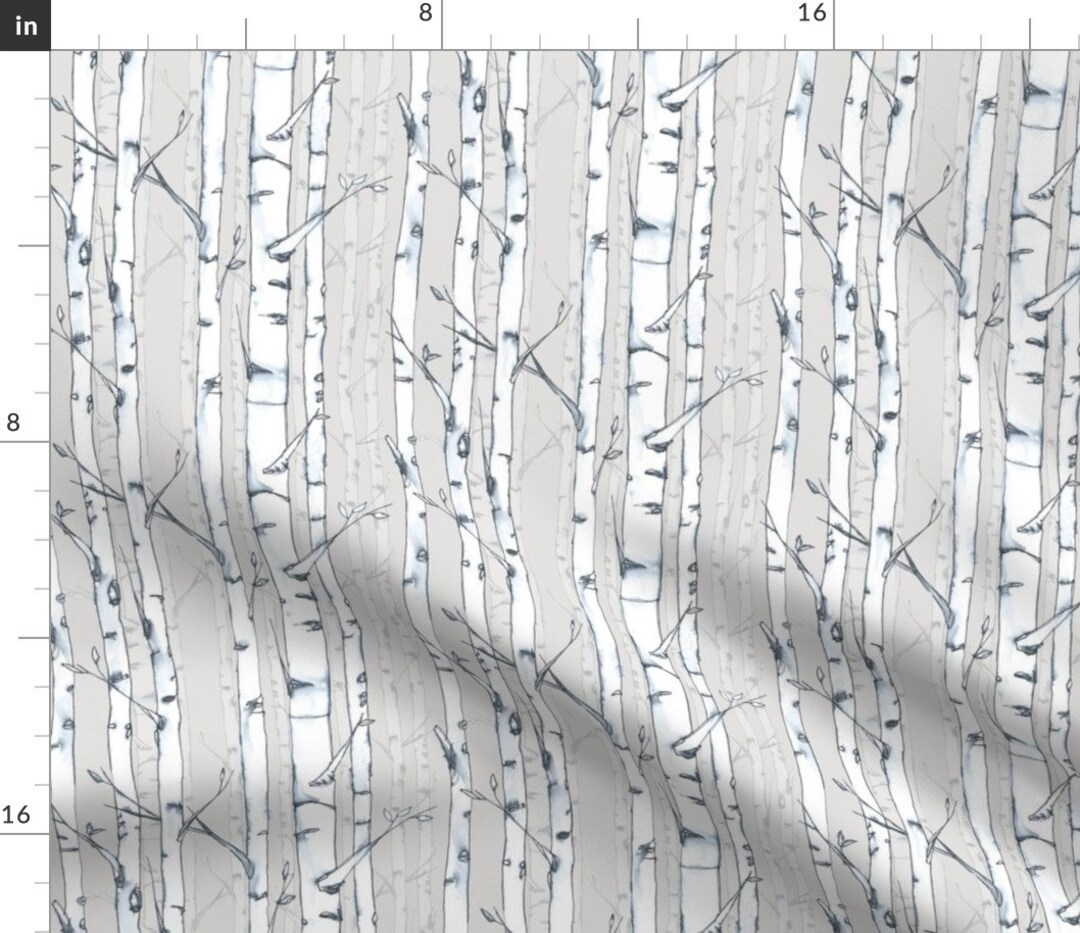 Birch Trees Gray Fabric Birch by Lanagibson Birch Trees Gray White ...