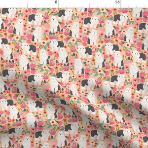 Sheepdog Fabric Old English Sheepdog Florals Cute Floral Dogs by ...