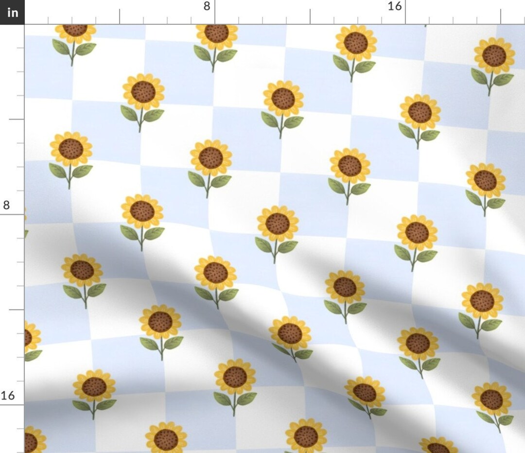 Sunflower Fabric Sunflower Checkerboard by caitie_illustrates Cottage ...