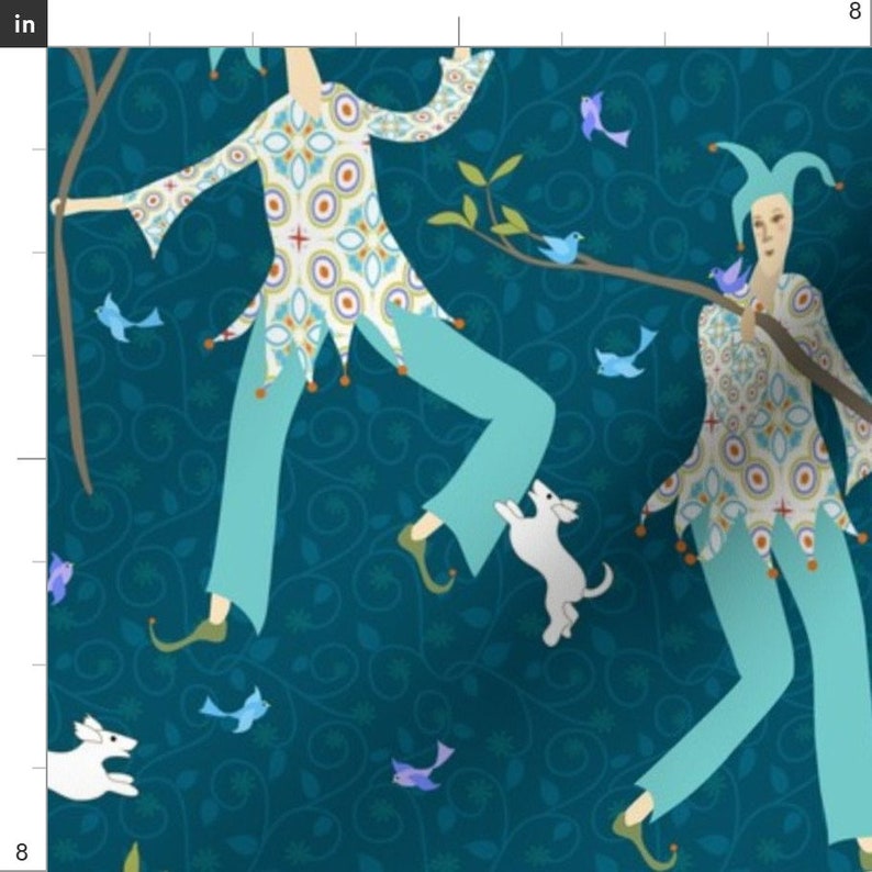 Blue Jester Fabric the Fool by Vo Aka Virginiao Blue | Etsy