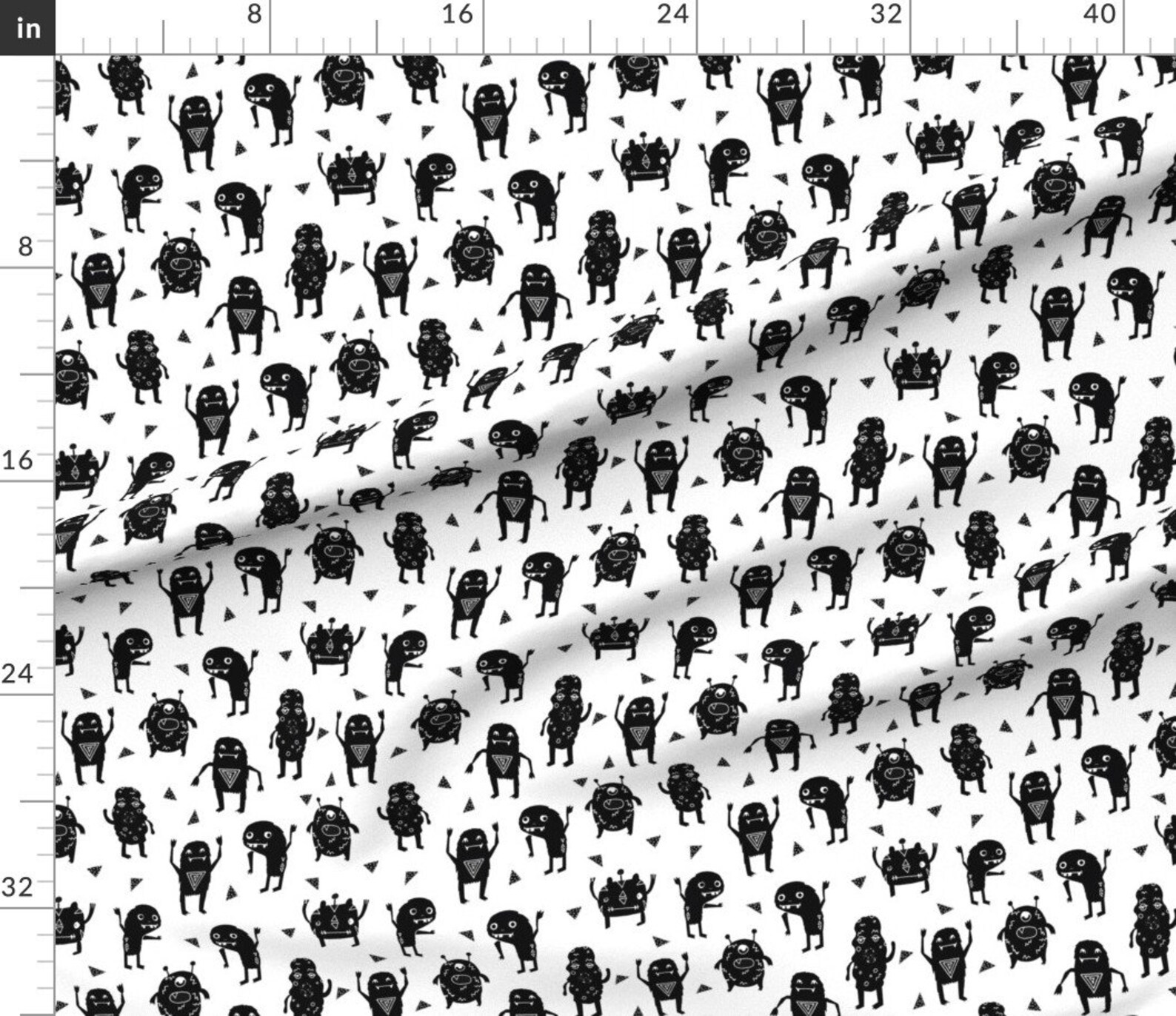 Monsters/zombies Fabric Black & White Custom Fabric by | Etsy