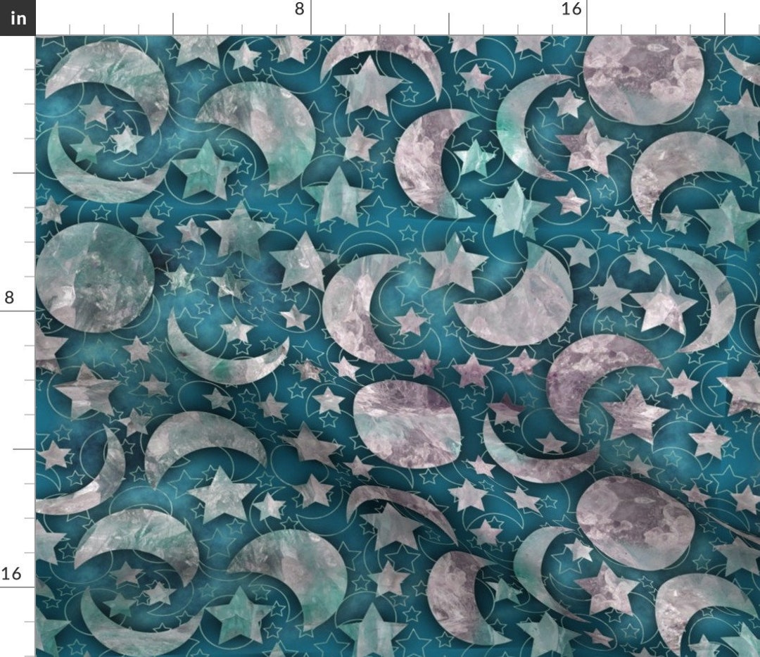 Moon Stars Fabric Crystal Moon Shine by Kociara Moon Stars Celestial ...