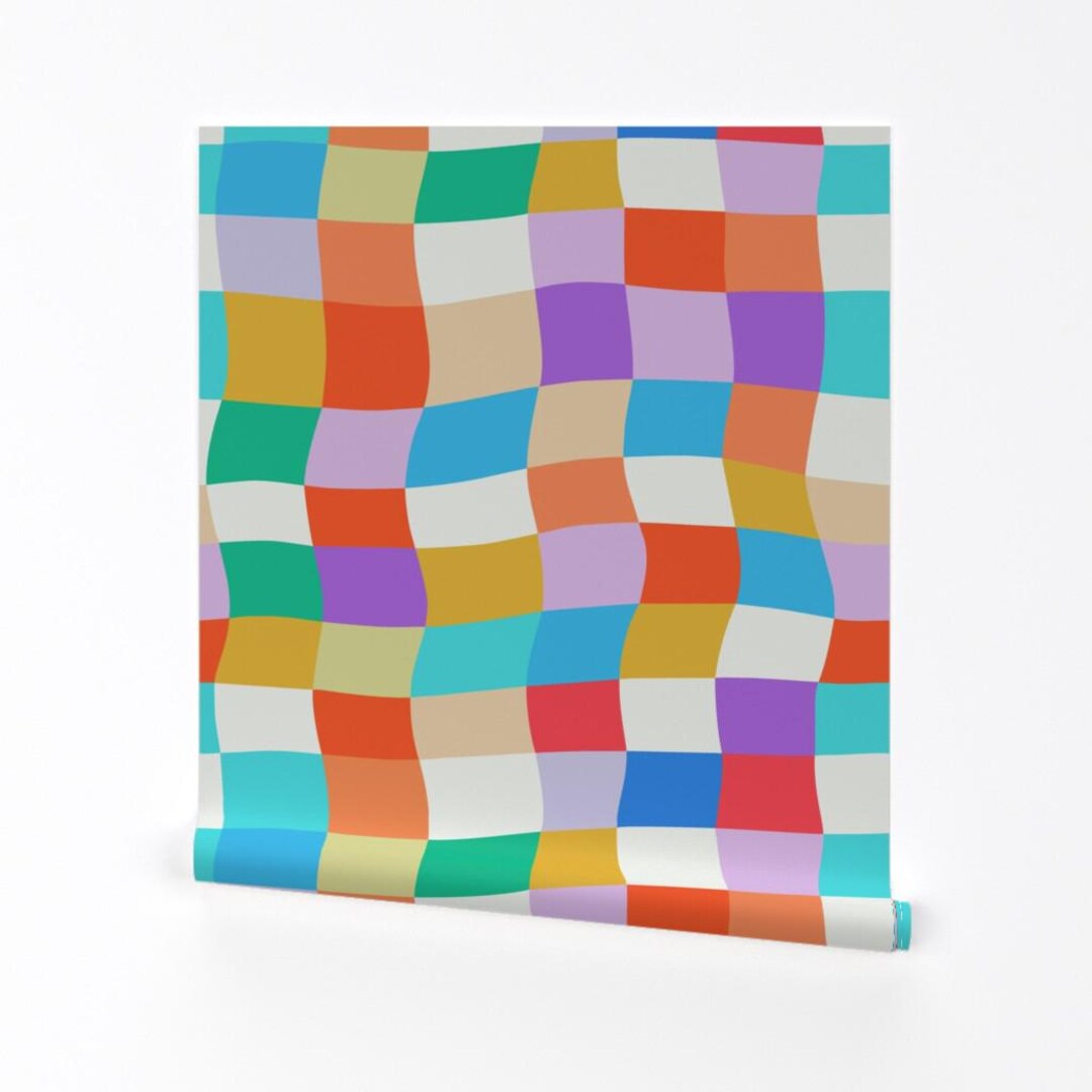 Wavy Y2k Check Removable Peel and Stick Wallpaper - Multicolor Rainbow ...