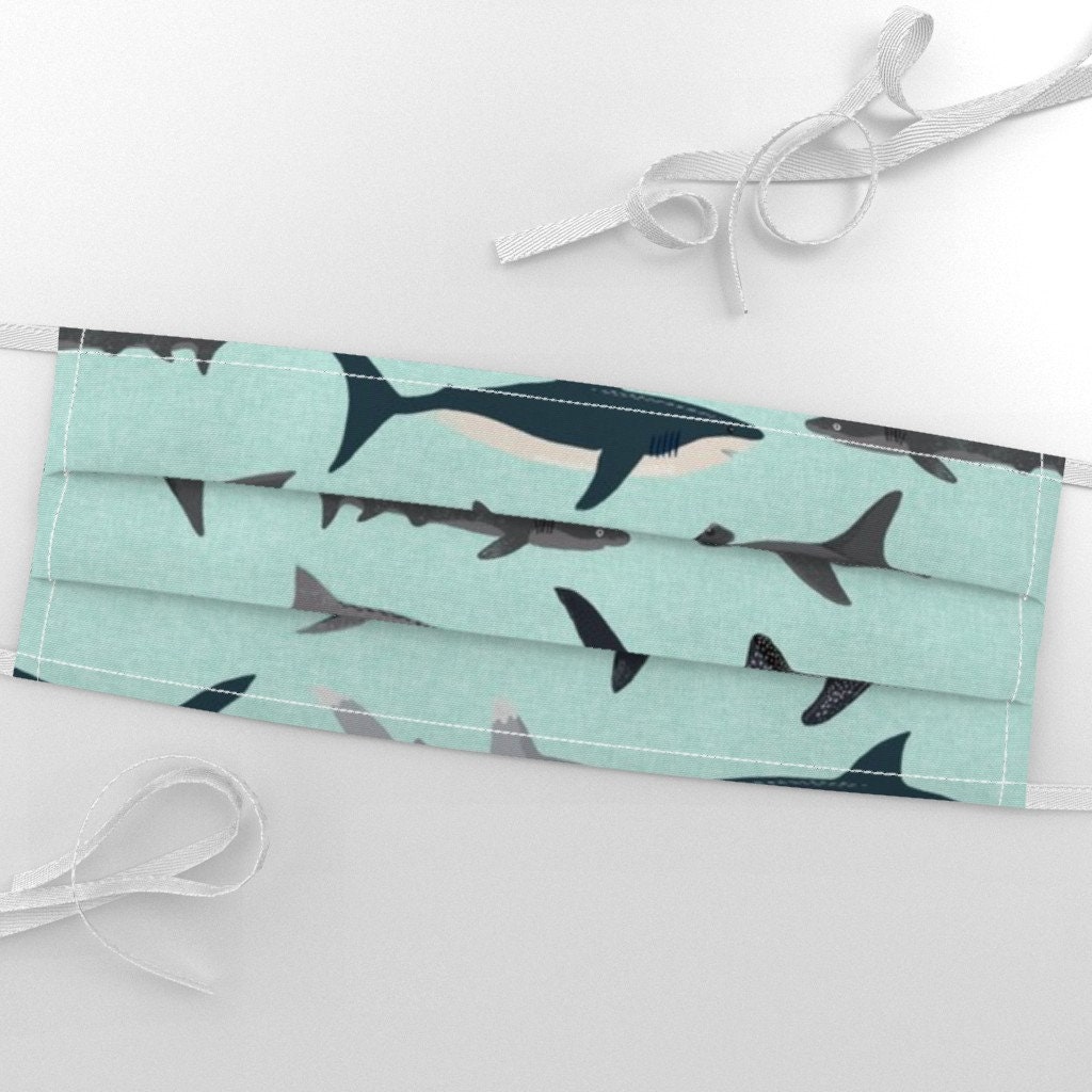 Sharks Fabric Shark // Sharks Mint Fish Ocean Sea Nautical | Etsy
