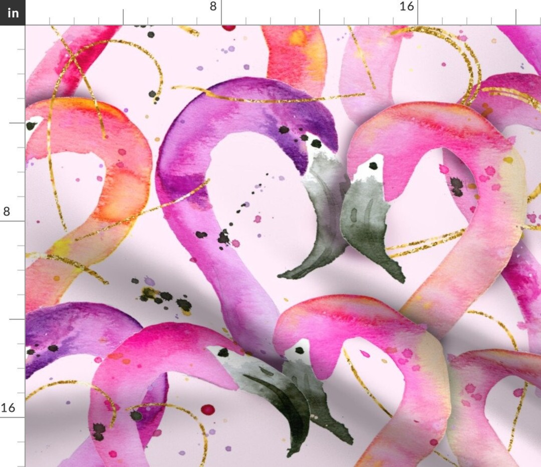 Watercolor Flamingos Pink Fabric Valentine Flamingos Large - Etsy
