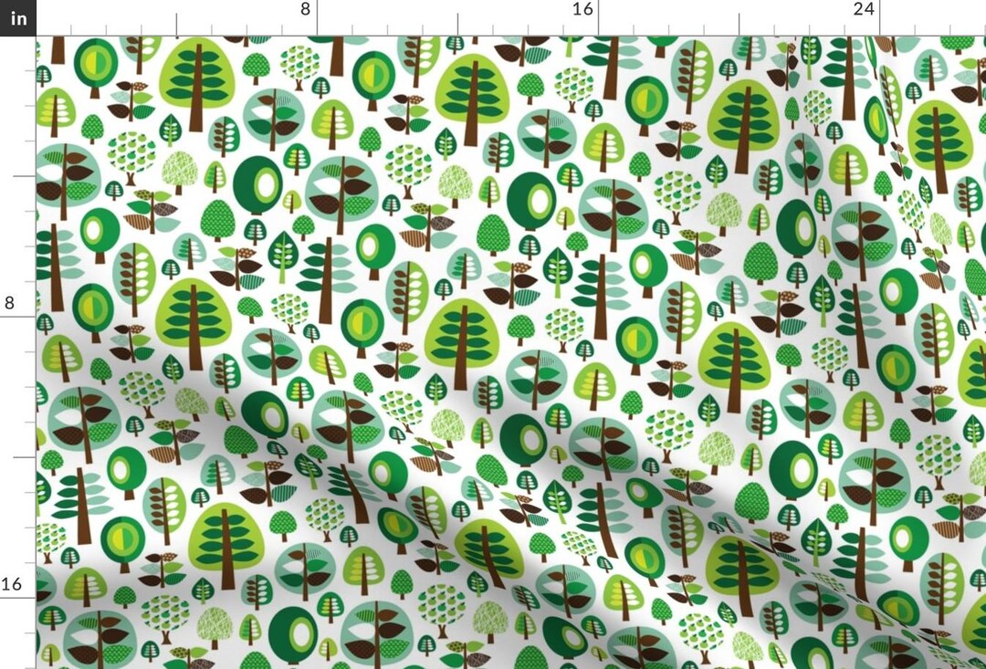 Tree Fabric - Retro Green Nature Tree Leaf and Forest by ...
