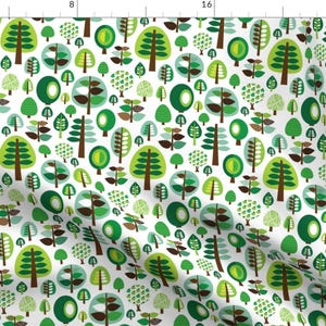 Tree Fabric - Retro Green Nature Tree Leaf and Forest by ...