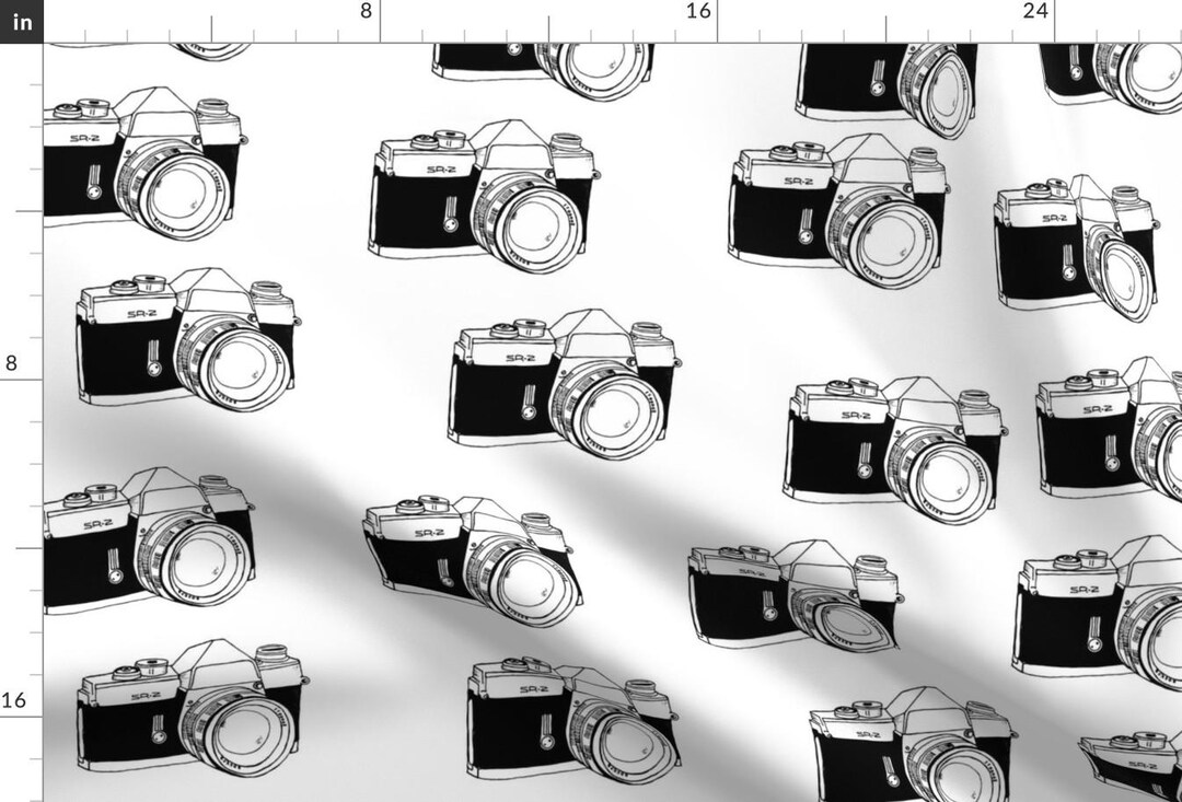 Retro Cameras Fabric - Old School Cameras by Maceymack - Black and ...