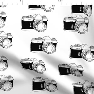 Retro Cameras Fabric - Old School Cameras by Maceymack - Black and ...