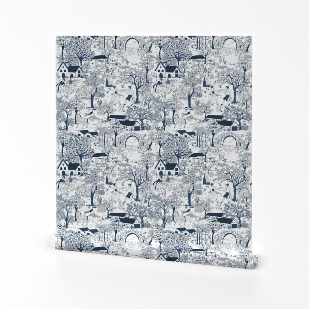 Blue Farm Toile Removable Peel and Stick Wallpaper - Farmhouse French ...