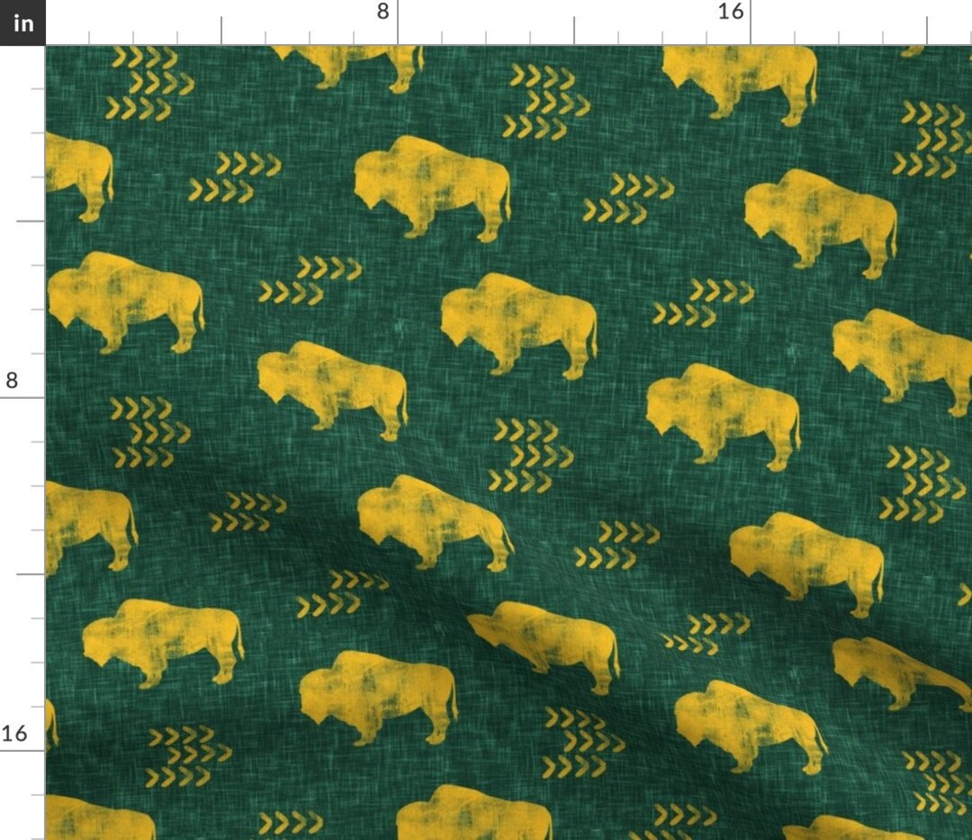 Buffalo Fabric Distressed Buffalo on Green Linen Gold by ...