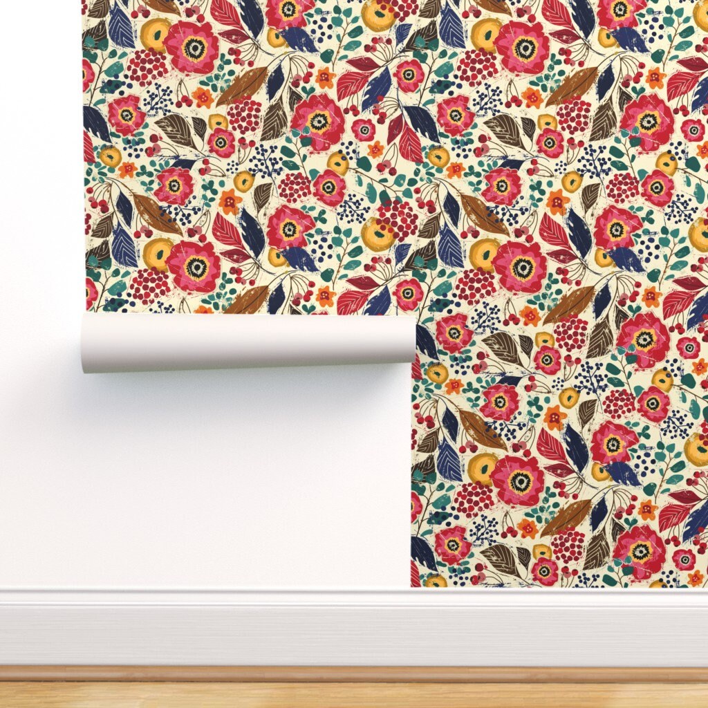 Botanical Block Print Wallpaper Botanical Block Print by - Etsy