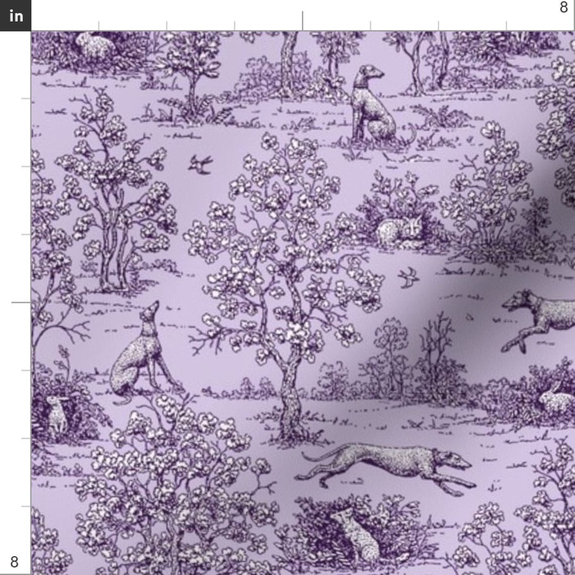 Purple Toile De Jouy Fabric Purple Reverse Greyhound Toile | Etsy