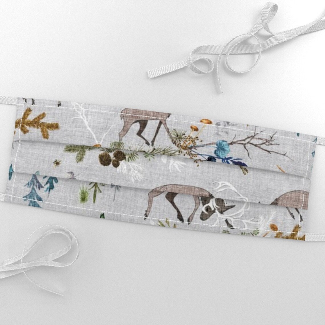 Woodland Stag Fabric Duelling Stags In Forest Med By Nouveau | Etsy