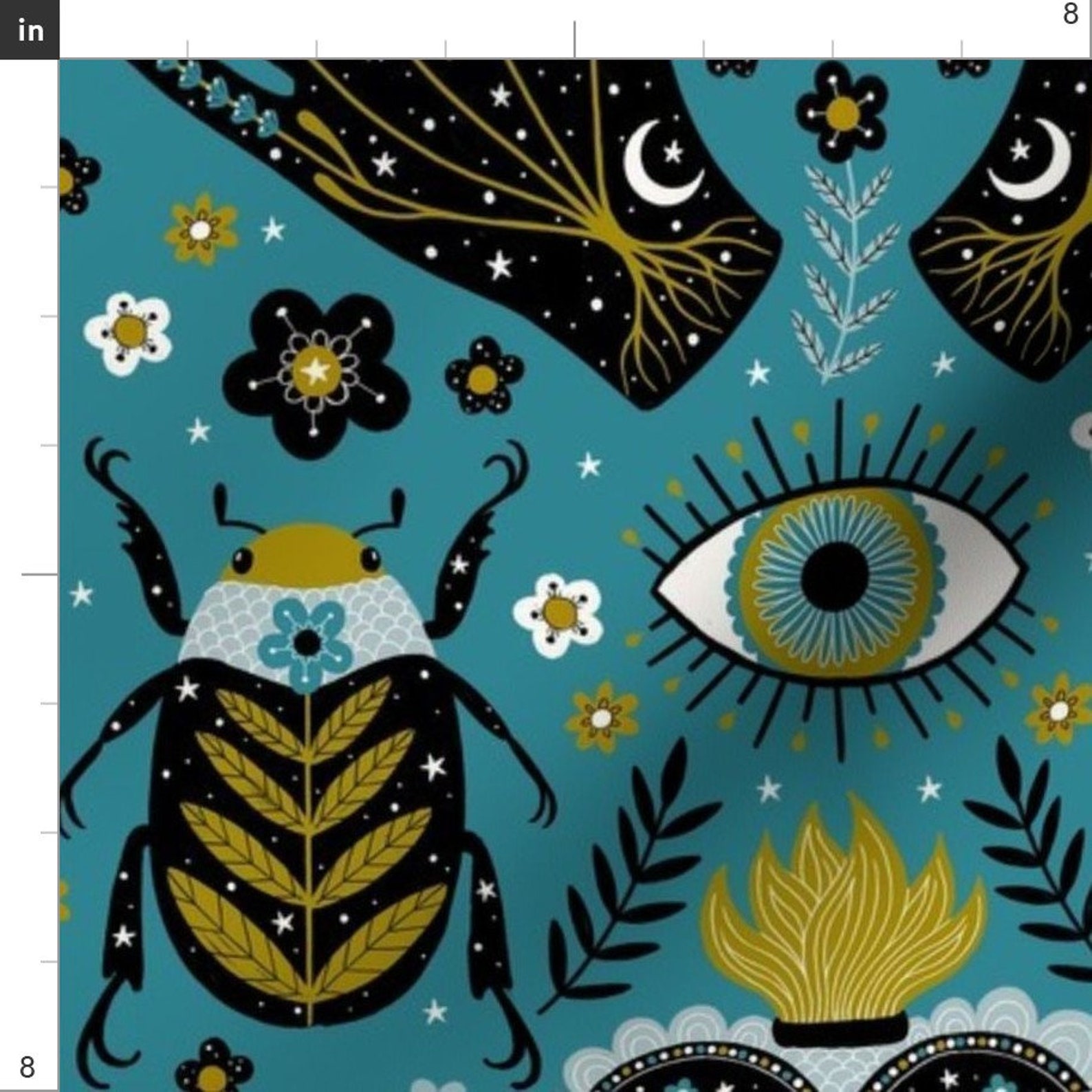 Talisman Fabric Magical Floral Talismans by Bexmorley Blue - Etsy