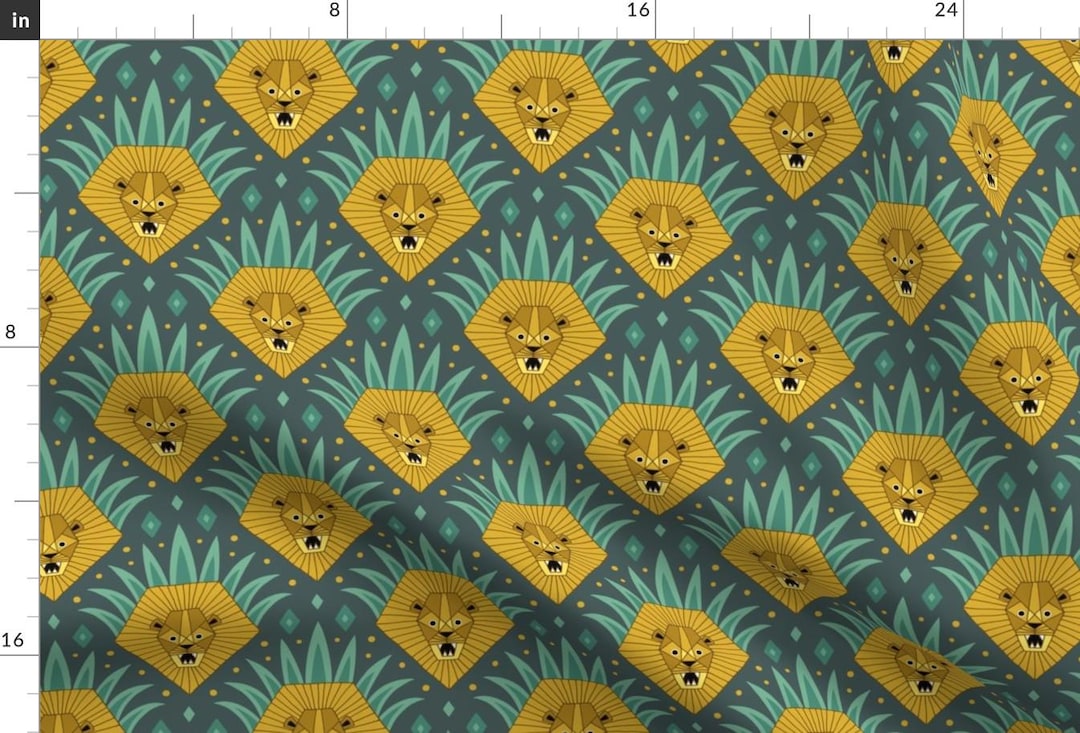 Lion Fabric Art Deco Lion Roar medium by Heleen Vd Thillart Geometric ...