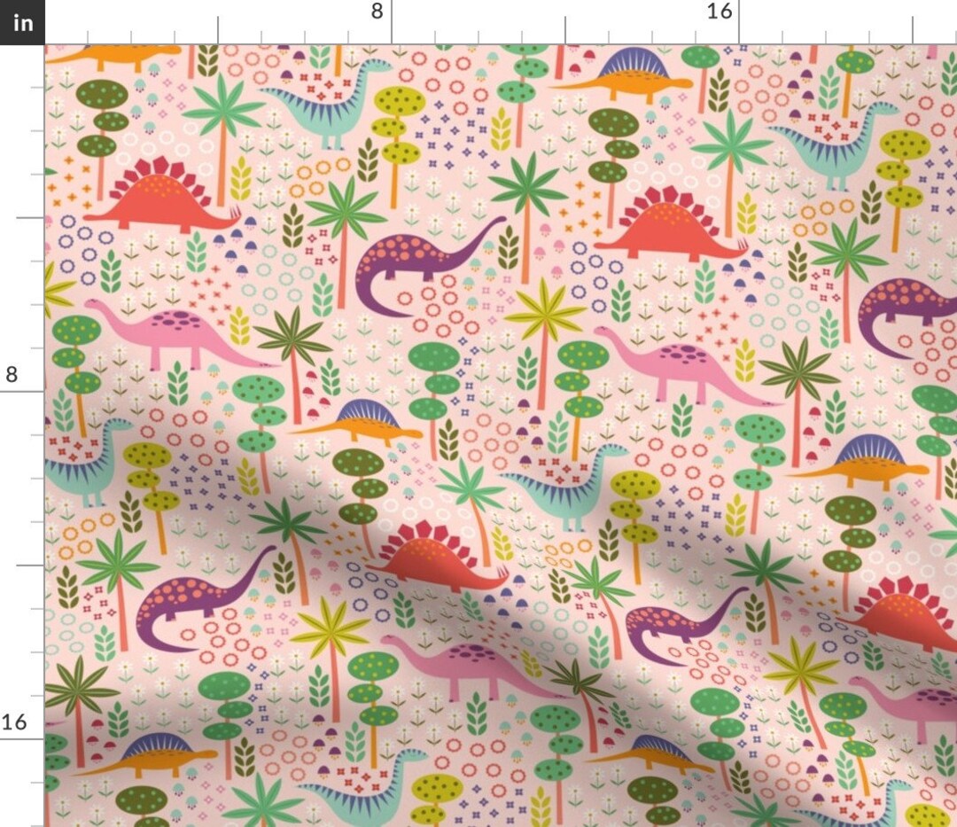 Dinosaur Pink Prehistoric Fabric Dinos in the Garden by Katerhees ...
