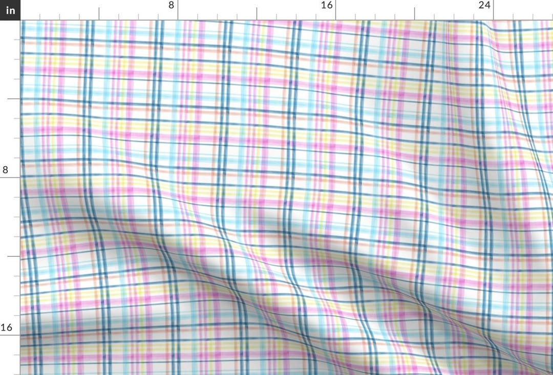 Easter Plaid Fabric - (small Scale) Easter Watercolor Plaid Multi ...