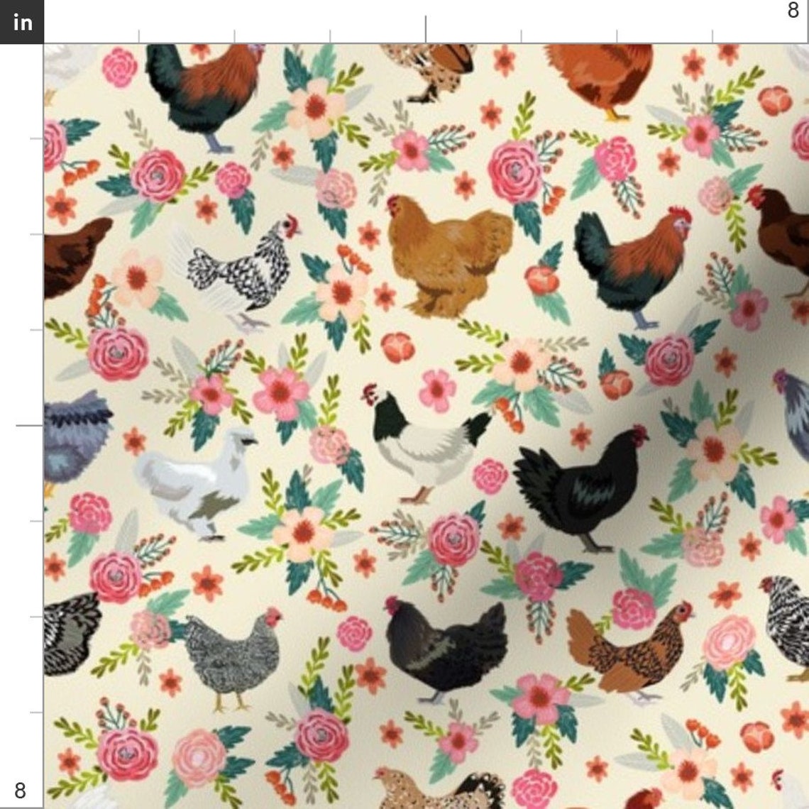Chicken Breeds Fabric Floral Chickens by Petfriend Yellow | Etsy