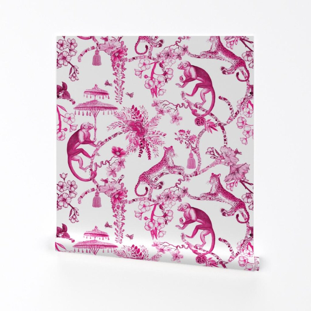 Maximalist Vintage Removable Peel and Stick Wallpaper Bright Pink Hot ...