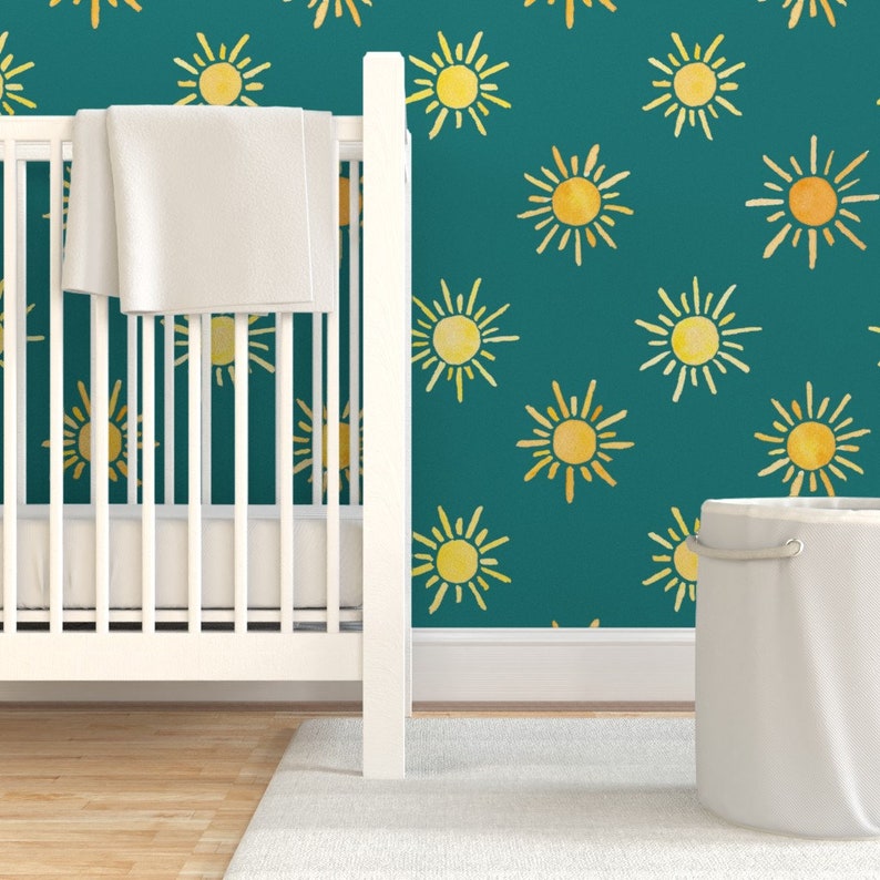 Teal Sun Wallpaper Summer Sunshine by Angelinamariadesigns - Etsy