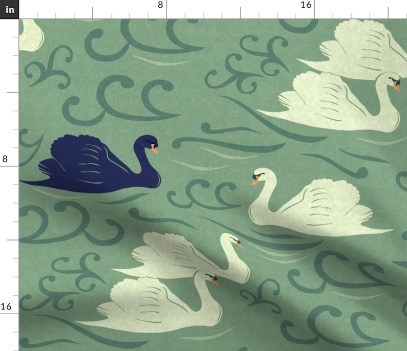 Black Swans Fabric Swan by Susan Polston Swan Water Birds - Etsy