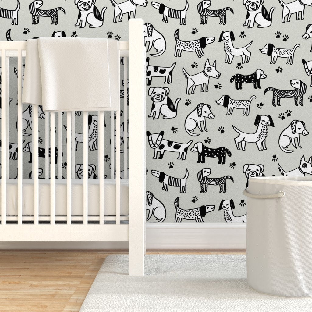 Dog Wallpaper Pet Hand-drawn Illustration Linen by Andrea | Etsy