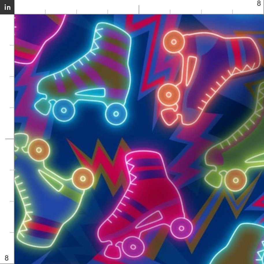 Neon Lights Roller Rink Fabric 80s Neon Roller Skates Retro - Etsy