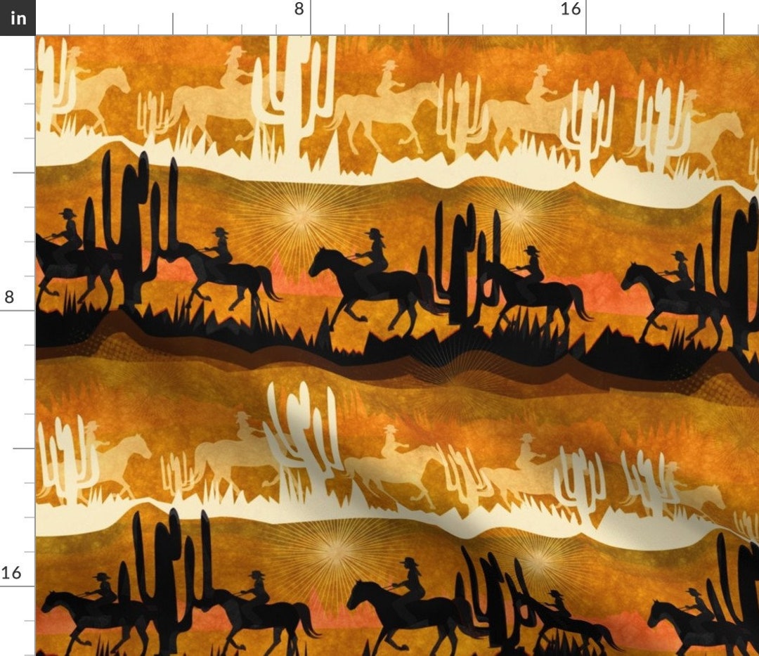 Western Fabric Arizona Sunset by Kociara Midwest Orange Black Yellow ...
