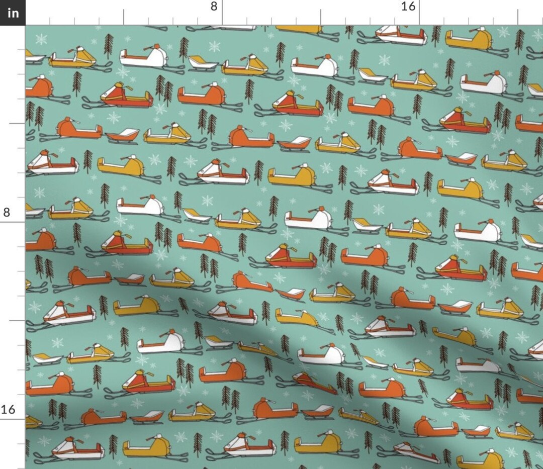 Snowmobiles Fabric Vintage Snowmobile Illustration Winter - Etsy