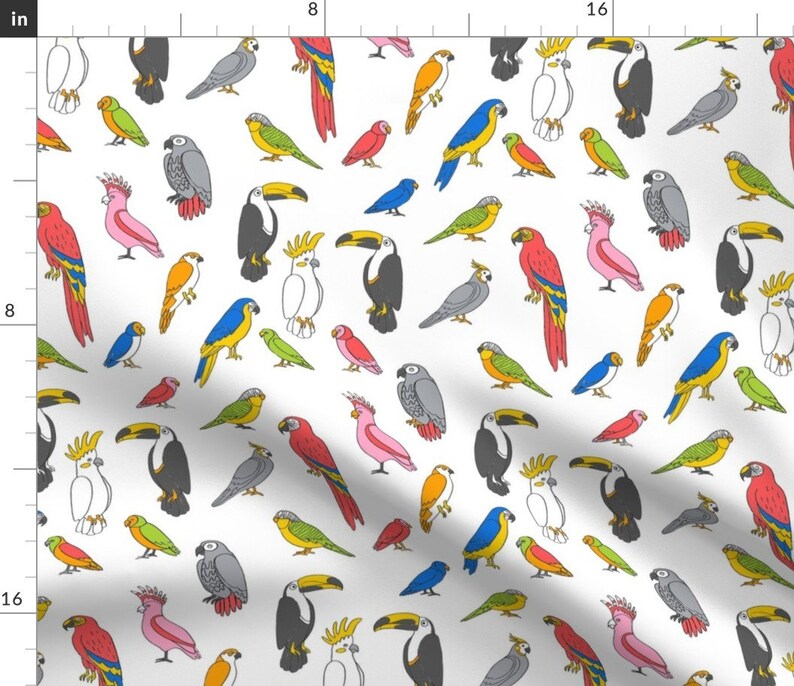 Parrots Fabric Parrot // Tropical Rainforest Bird Fabric | Etsy
