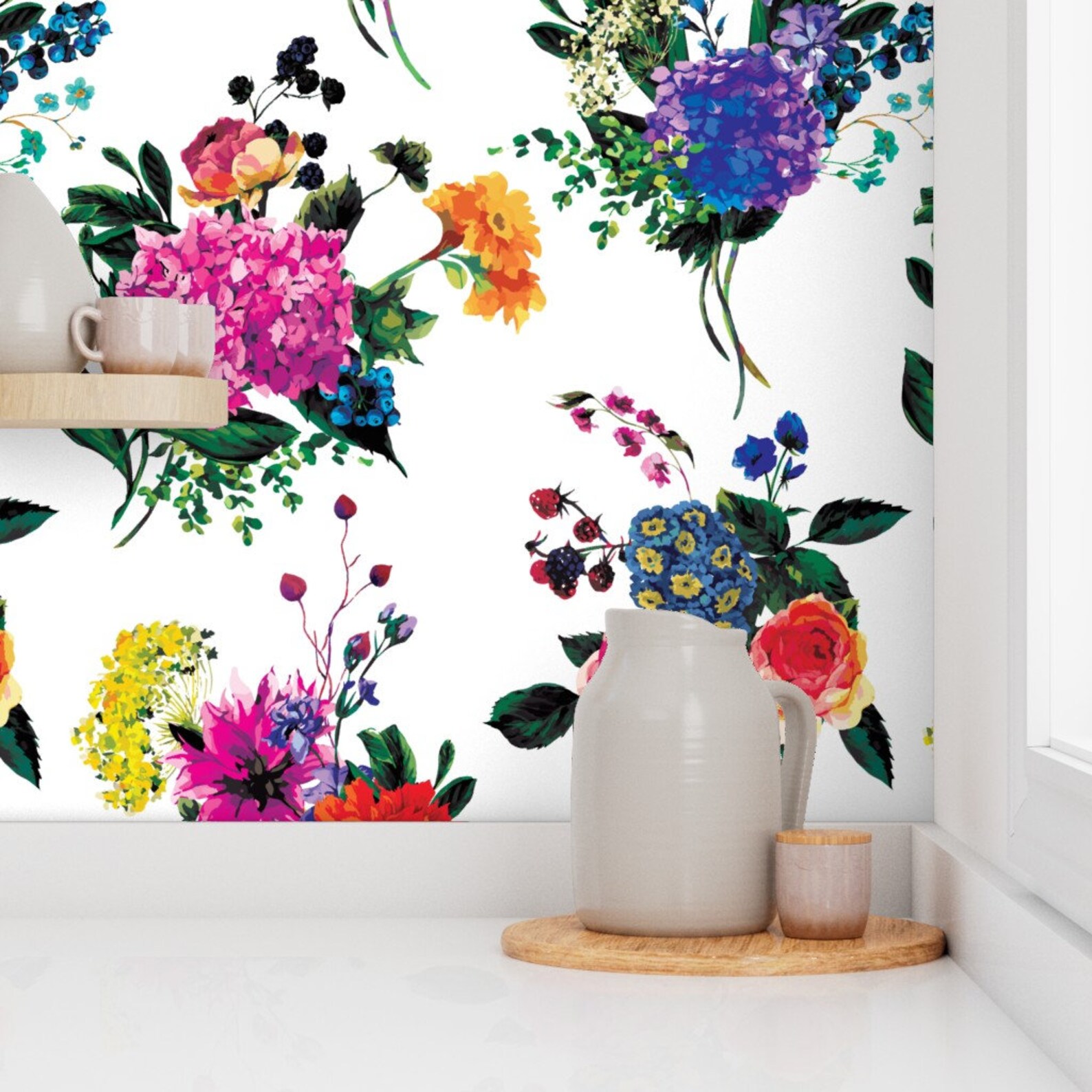 Bouquet Floral Wallpaper Floral Fantasy by Bownut Modern - Etsy