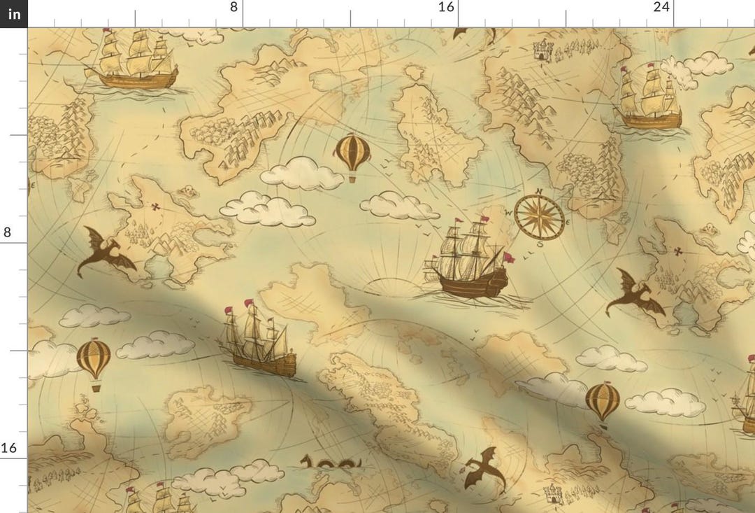 Vintage Style Fabric - Fantasy Adventure Map by Lemon_chiffon ...