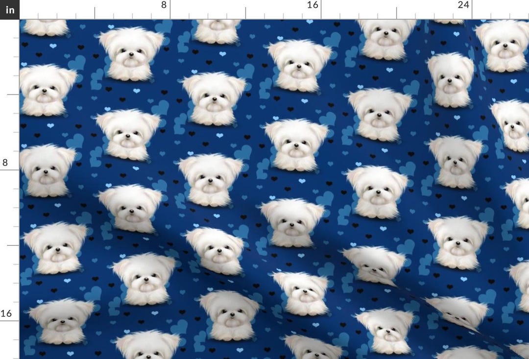Maltese Fabric - Maltese Royal Blue and Hearts by Catialee - Maltese ...