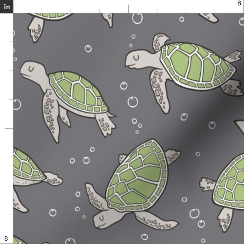 Sea Turtle Fabric Sea Turtles Nautical Ocean Green On Dark | Etsy