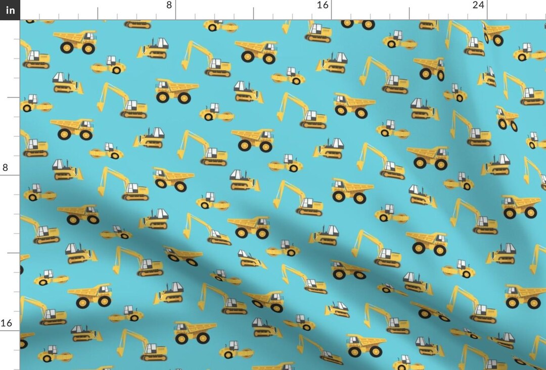 Construction Trucks Fabric - Construction Trucks Yellow on Blue by ...