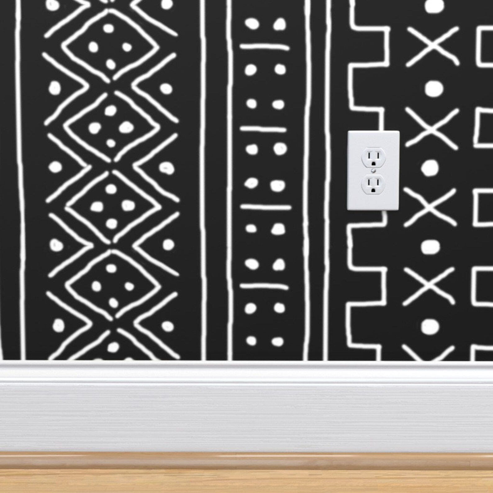 Mudcloth Wallpaper White Black Mudcloth Inspired by Eclectic | Etsy